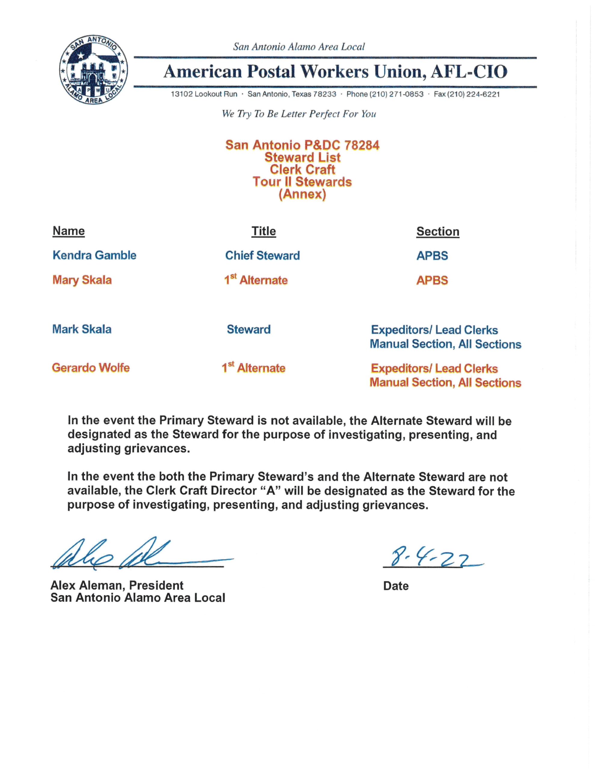 Clerk Craft - Plant - APWU