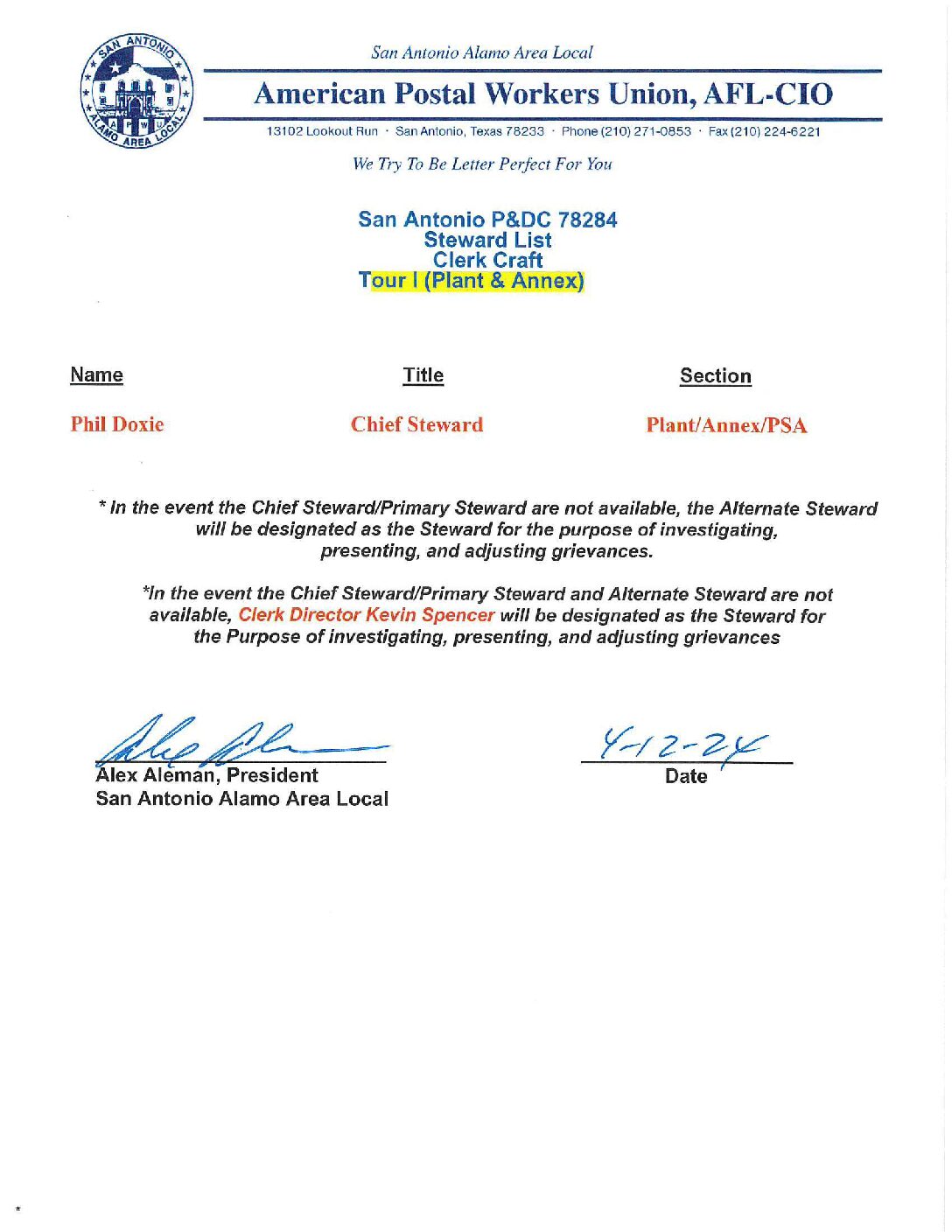 Clerk Craft - Plant - APWU