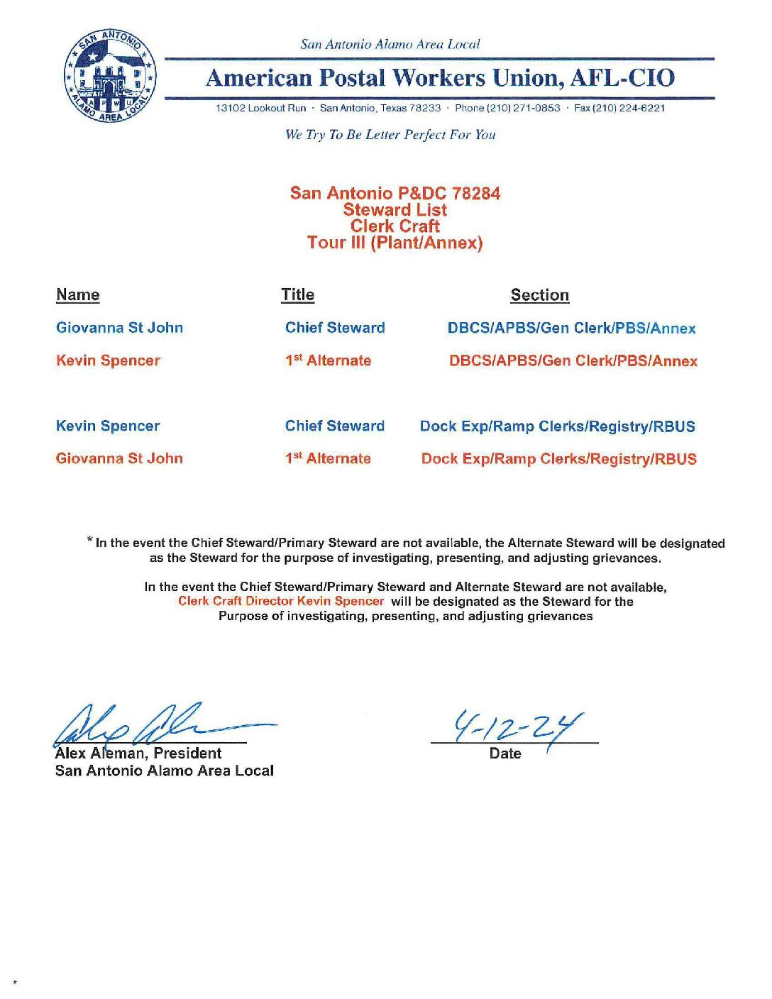 Clerk Craft - Plant - APWU