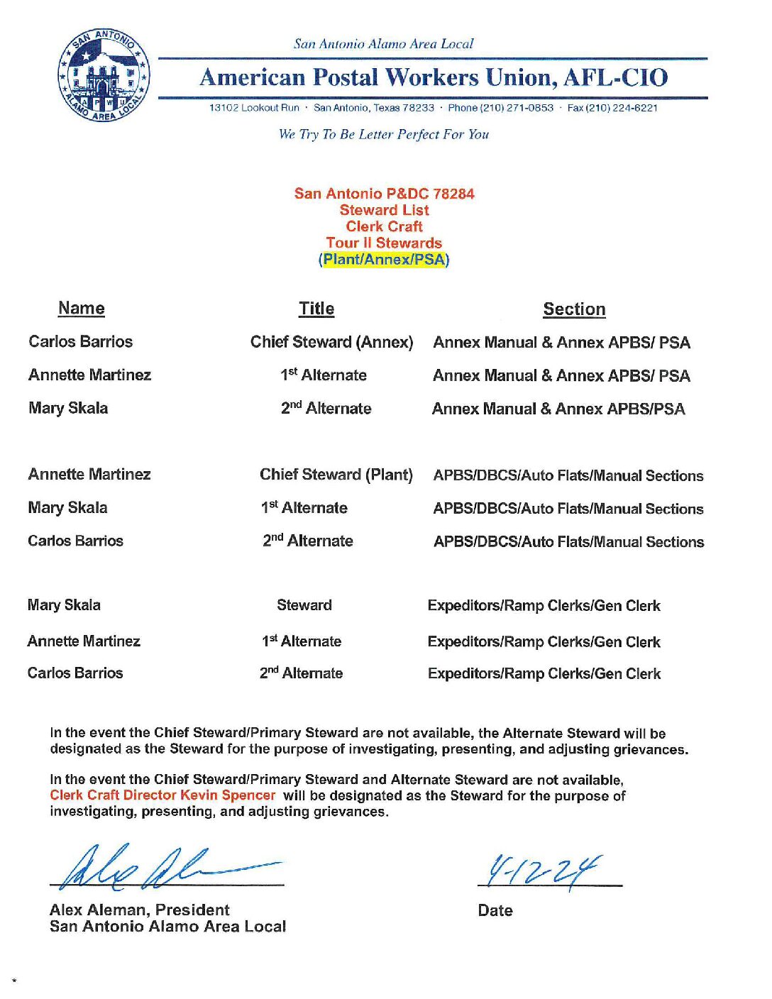 Clerk Craft - Plant - APWU